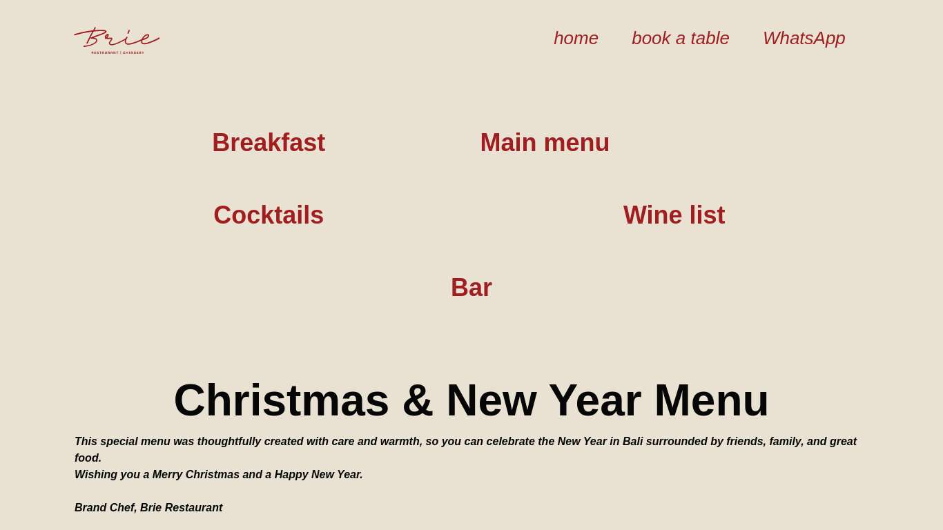 Christmas & New Year Menu